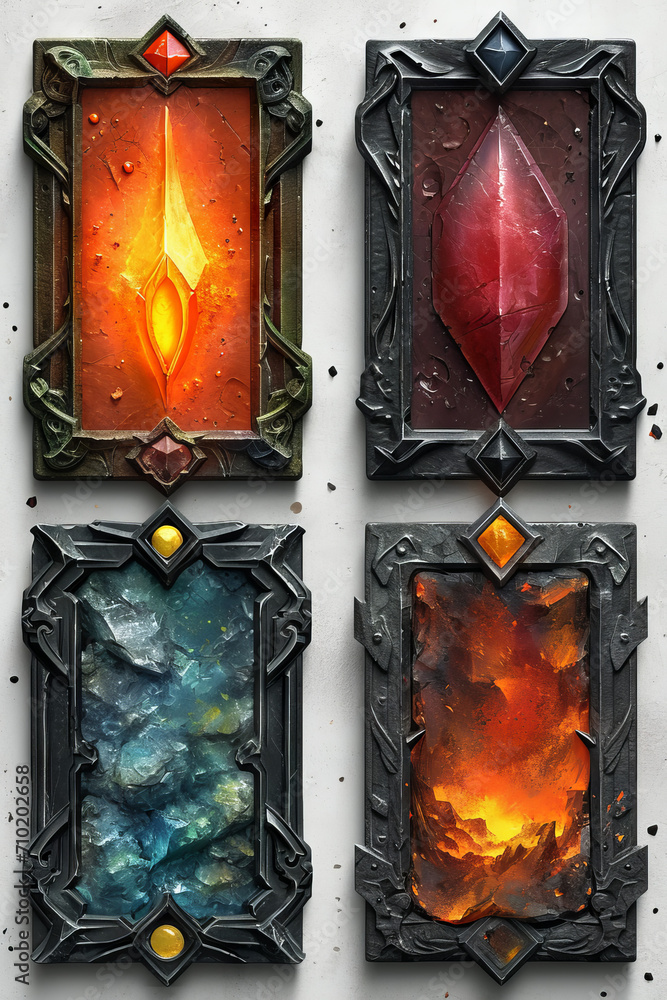 Portals, illustration of a game sprite sheet featuring four card backs ...