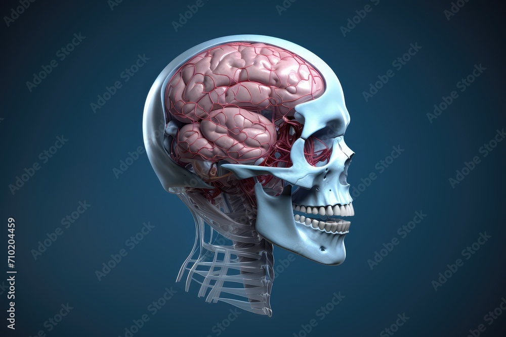 Skull and head anatomy, cranium, pate, and crossbones. Utilizing X-ray ...
