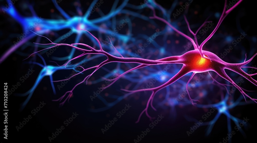 Neuronal network, neurons, and synapses. Brain sensory cortex functions, Default Mode Network ...