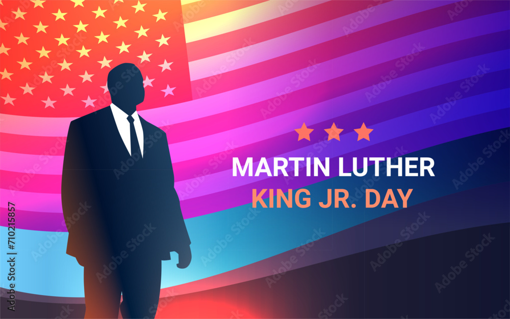 Martin Luther King Jr. Day black man and USA flag MLK banner horizontal ...