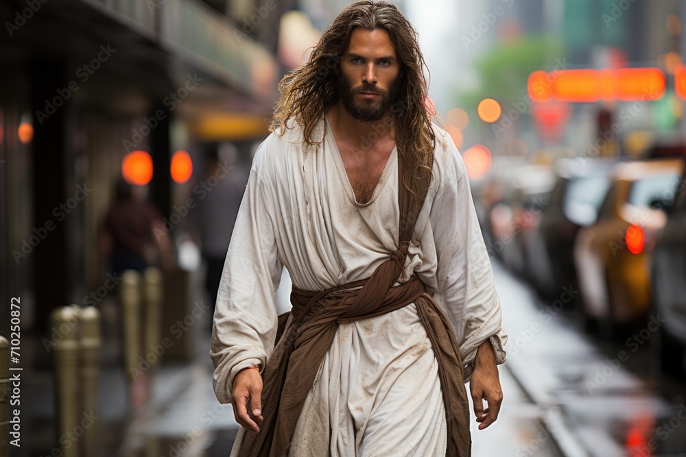 Jesus Christ walking in city street Stock Photo | Adobe Stock