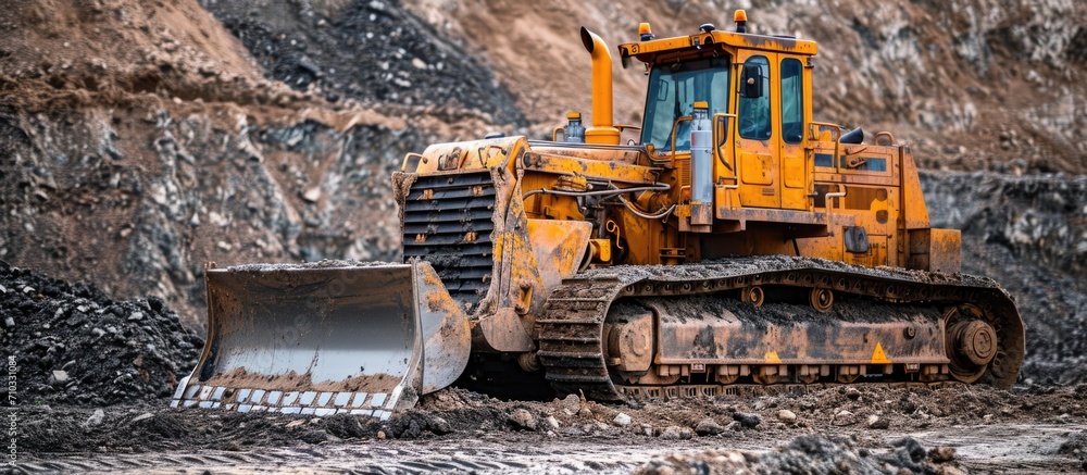 Bulldozer used for various construction tasks like clearing land and ...