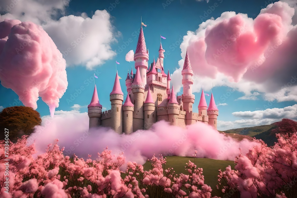 Princess Castle. Magic Pink Castle in the clouds. Fantasy world ...