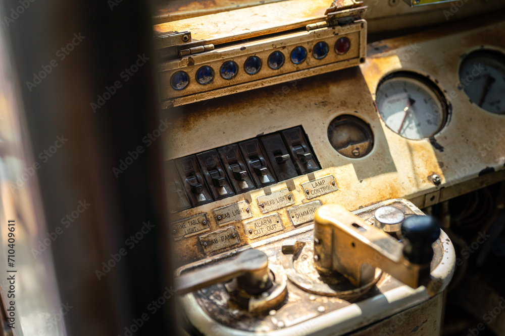 Close-up at analog switches to operate the electric device in the train ...