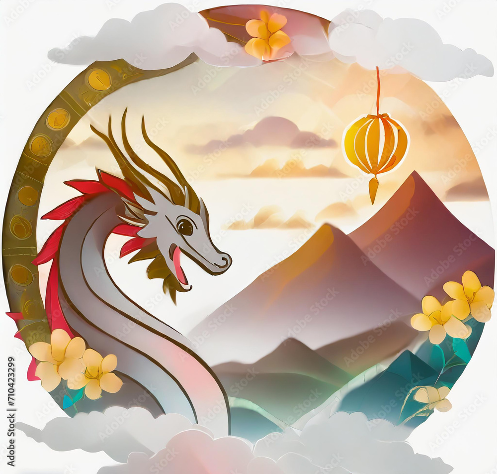 2024 Chinese new year, year of the dragon banner template design with ...