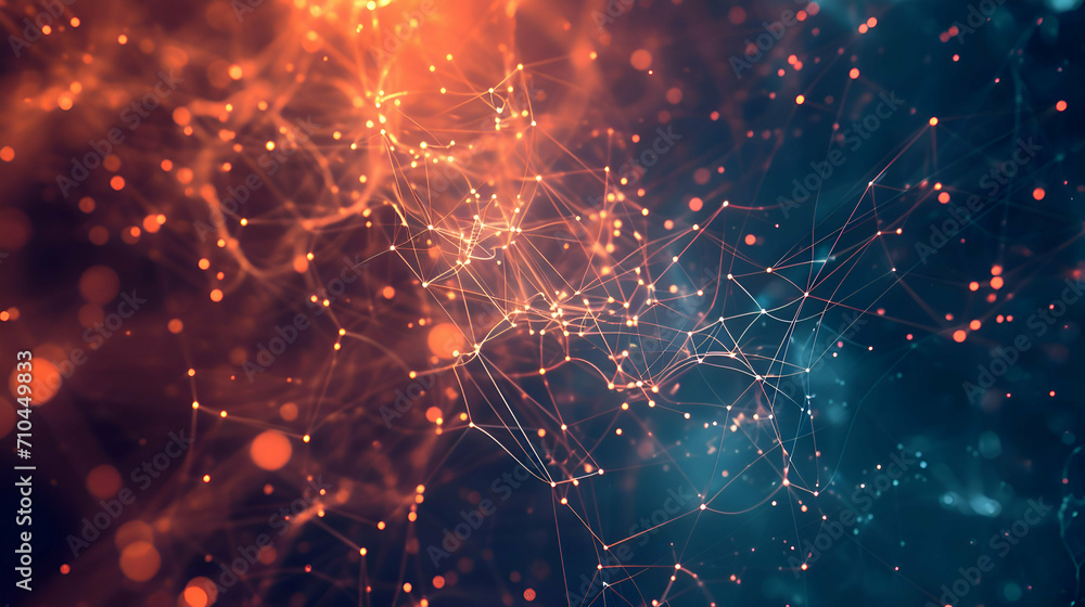 A technology background with an abstract representation of AI learning process, visualized as a ...