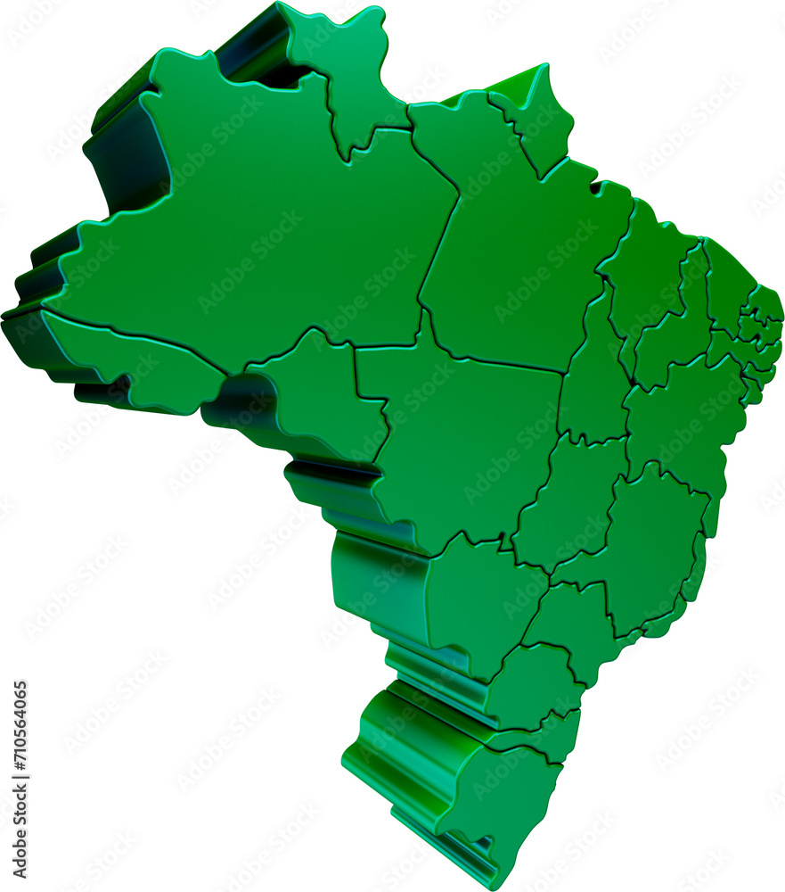 mapa 3d verde brasil com divisao de estados, mapa renderizacao ...