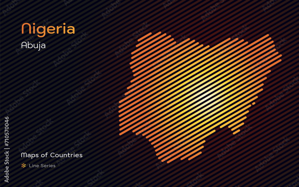 Vektor Nigeria Gold Map with a capital of Abuja Shown in a Line Pattern ...