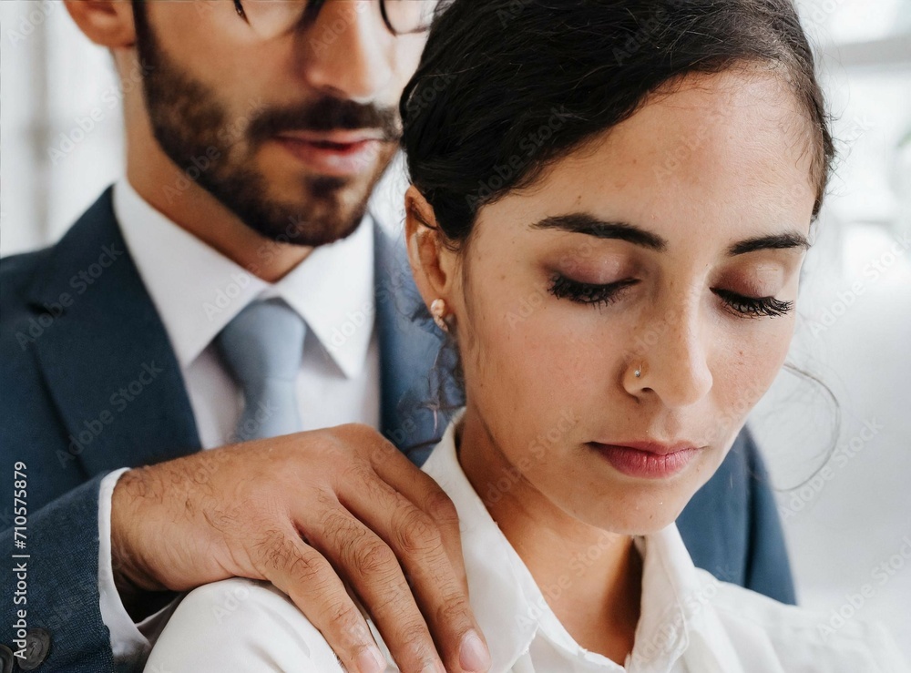 Sexual harassment at workplace. Boss touching/giving massage to his ...