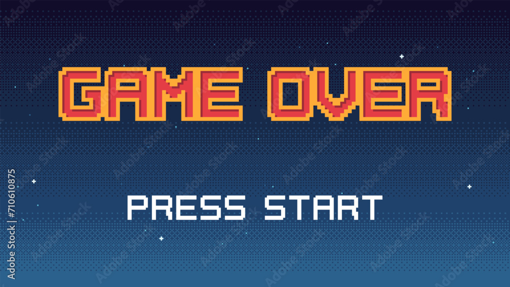 Pixel art Game Over screen with starry sky on background. 8-bit retro ...
