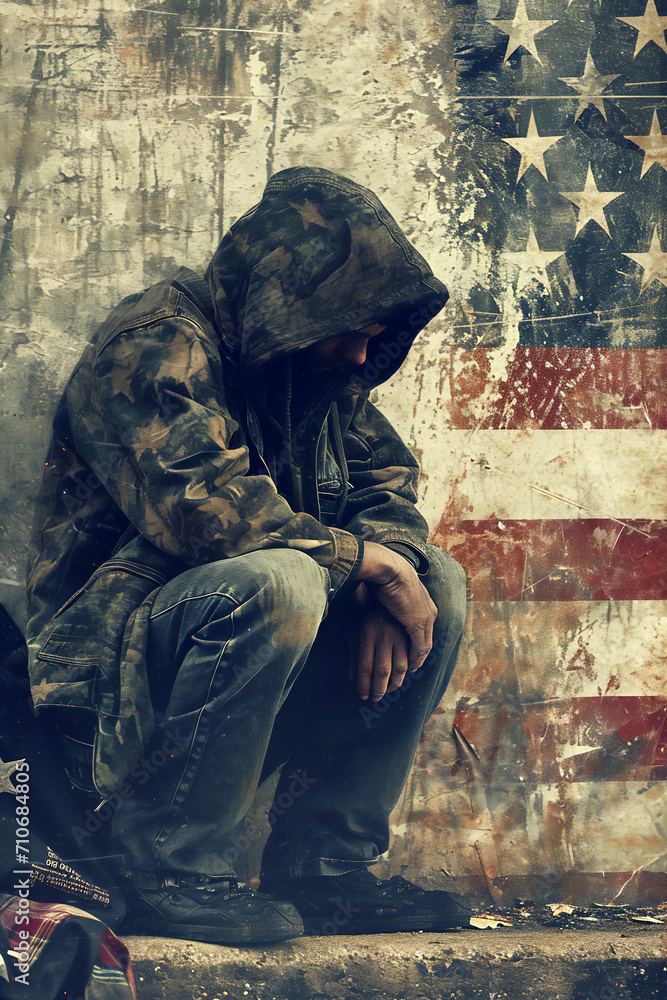 Poverty in the USA showing a homeless underprivileged teenage boy in ...