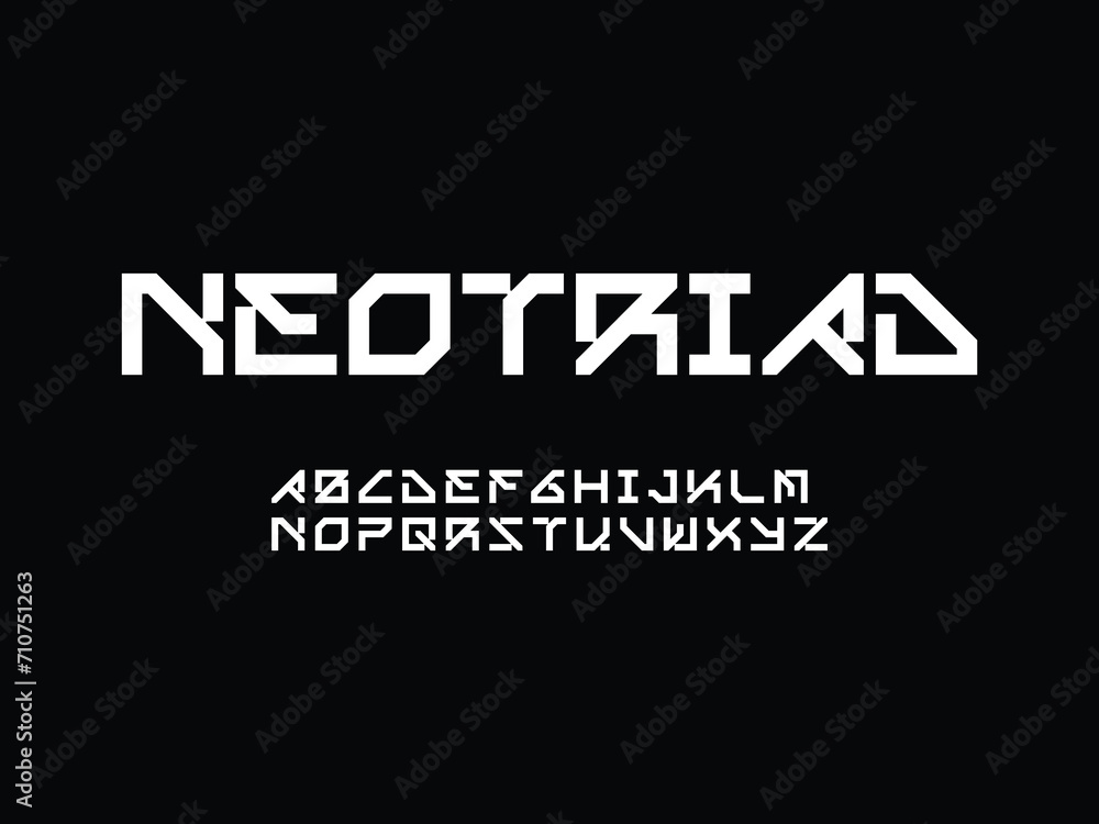 Modern futuristic display theme stencil font, abstract geometric clean ...