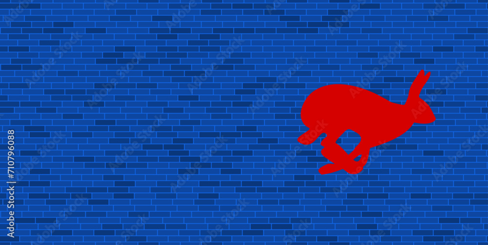 Blue Brick Wall with large red hare runs symbol. The symbol is located ...