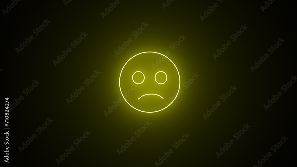 Glowing Sad emoji face flat style icon. neon Sad smiley face or ...