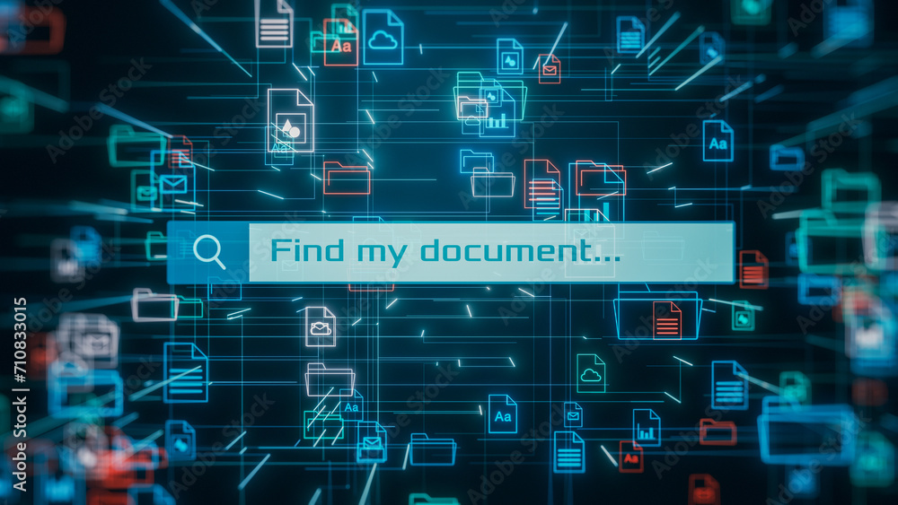 document management system, abstract grid with file and folder icons ...