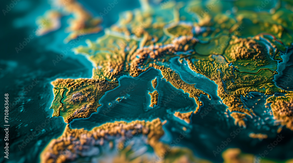 A detailed close-up view of a map of Europe. Ideal for illustrating ...