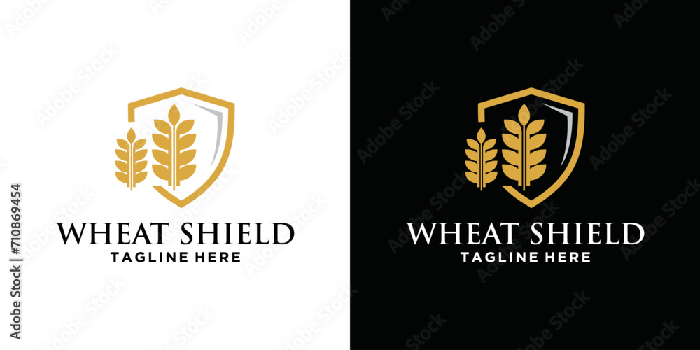 Templat logo Wheat Grain Shield, Desain desain logo Wheat Farming Mewah ...