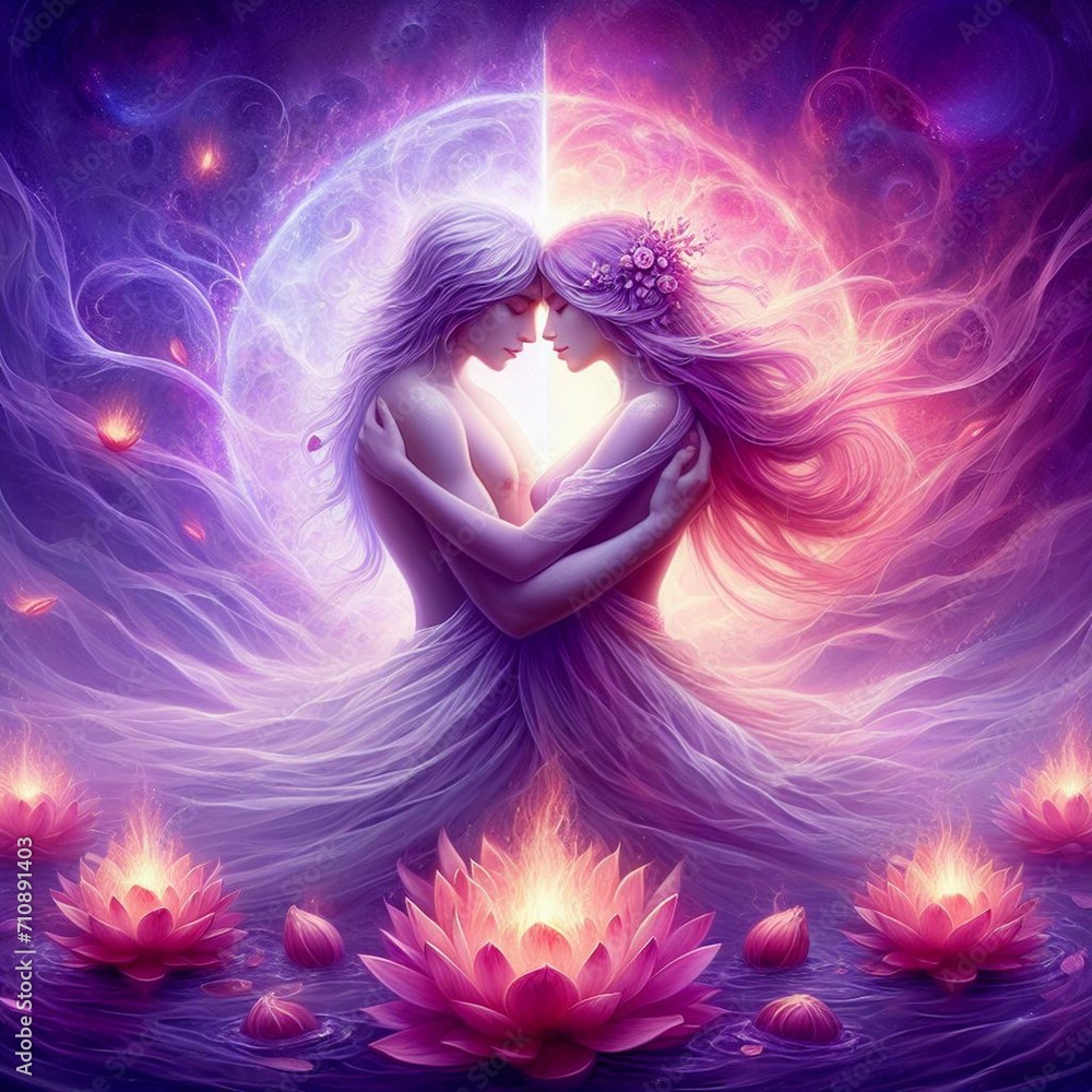 Twin flame couple. Soulmates. The concept of magical, esoteric, tantric ...