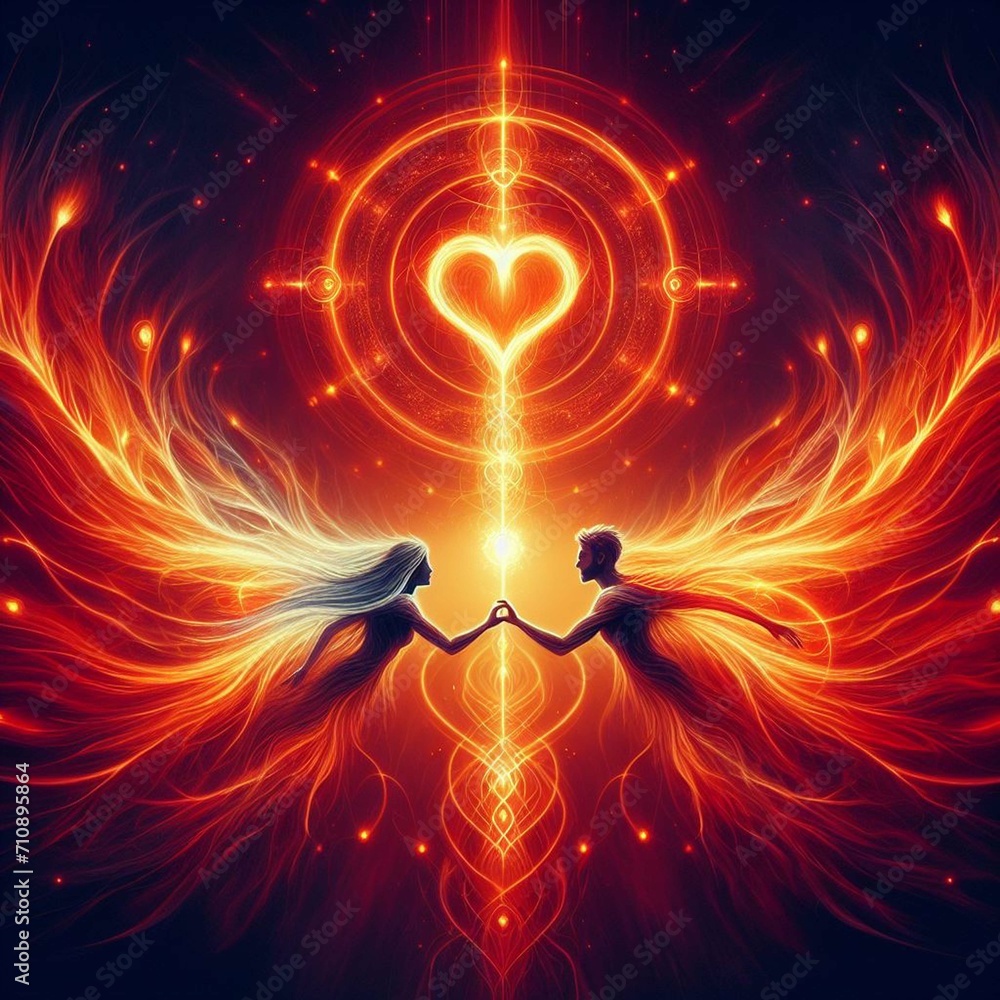 Twin flame couple. Soulmates. The concept of magical, esoteric, tantric ...
