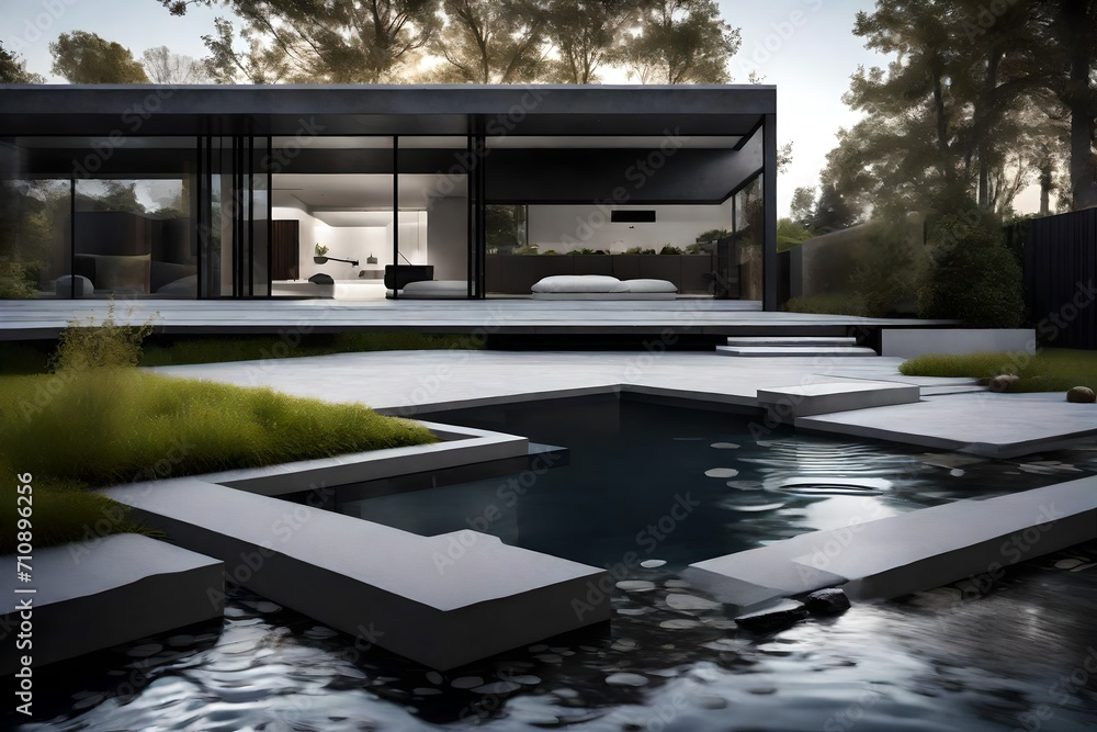 A modern cube house with a sleek, boxy design, featuring a minimalist ...