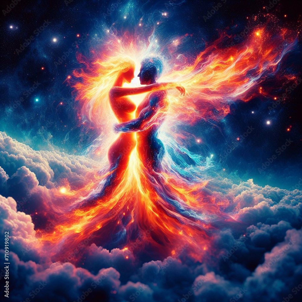 Twin flame couple. Soulmates. The concept of magical, esoteric, tantric ...