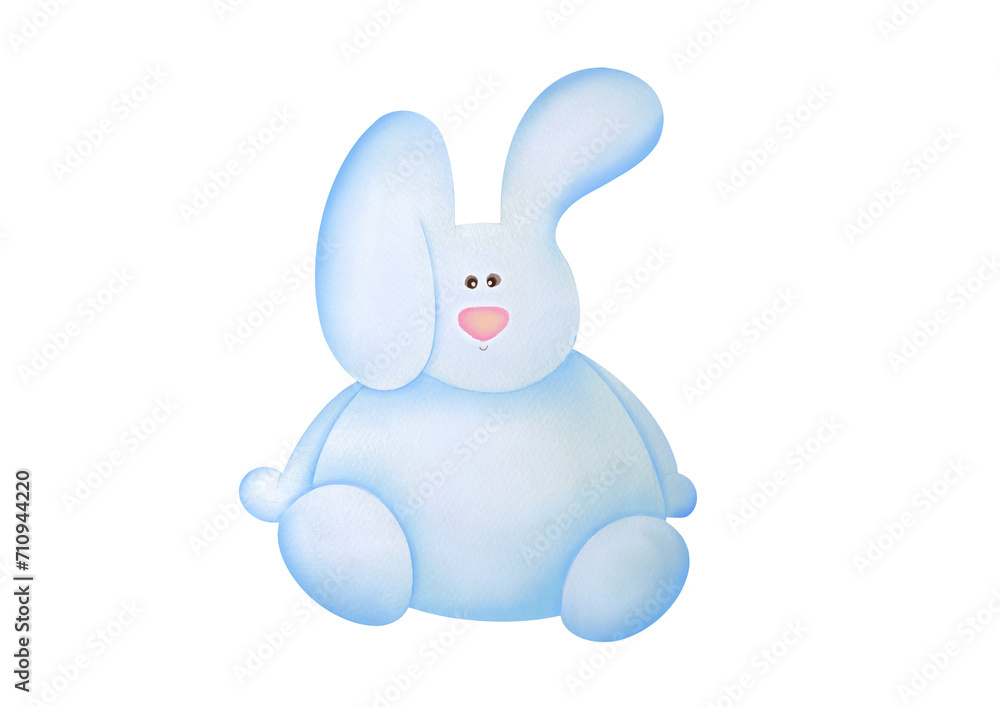 watercolor sitting rabbit. hand drawn cute illustration with cartoon ...