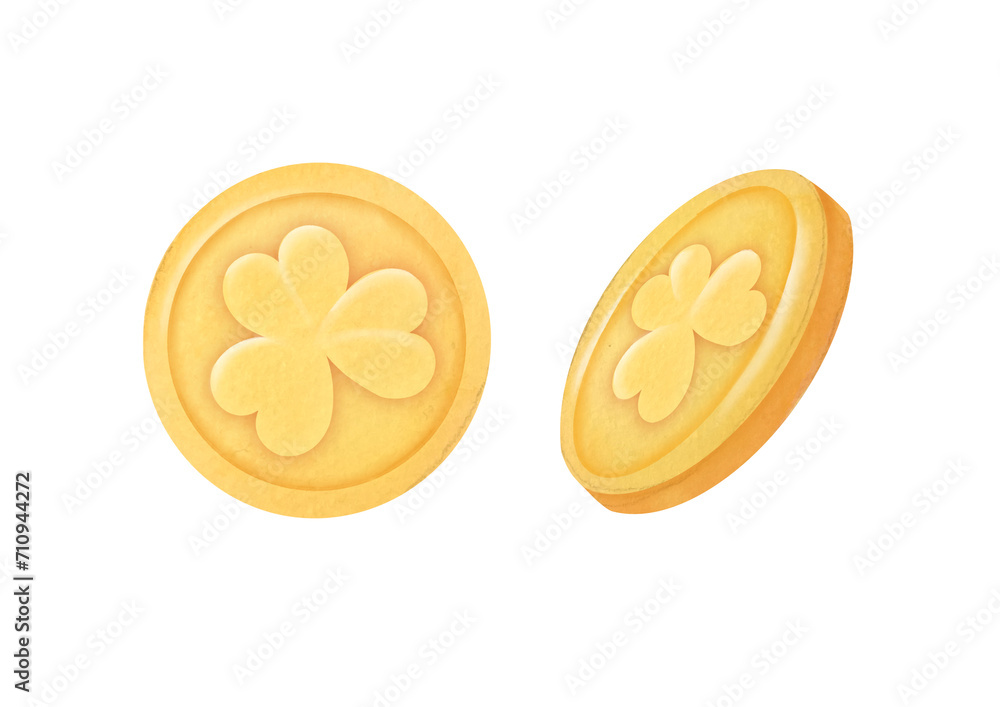gold coins with the image of clover are symbol of good luck and wealth ...