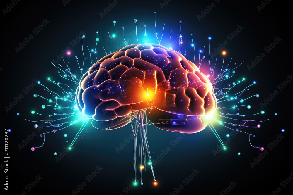 Colorful glowing vivid axon hillock, myelin sheath. Node of Ranvier and ...