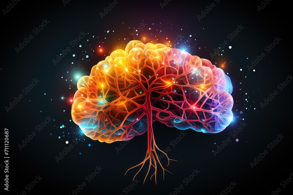 Colorful glowing vivid axon hillock, myelin sheath. Node of Ranvier and ...