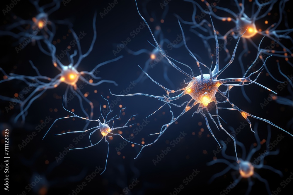 Neural processes, brain synapses neurotransmitters. Excitatory ...