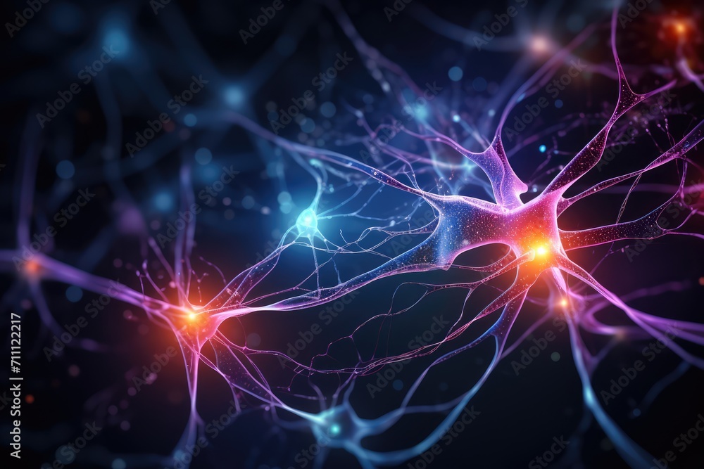 Neural processes, brain synapses neurotransmitters. Excitatory ...