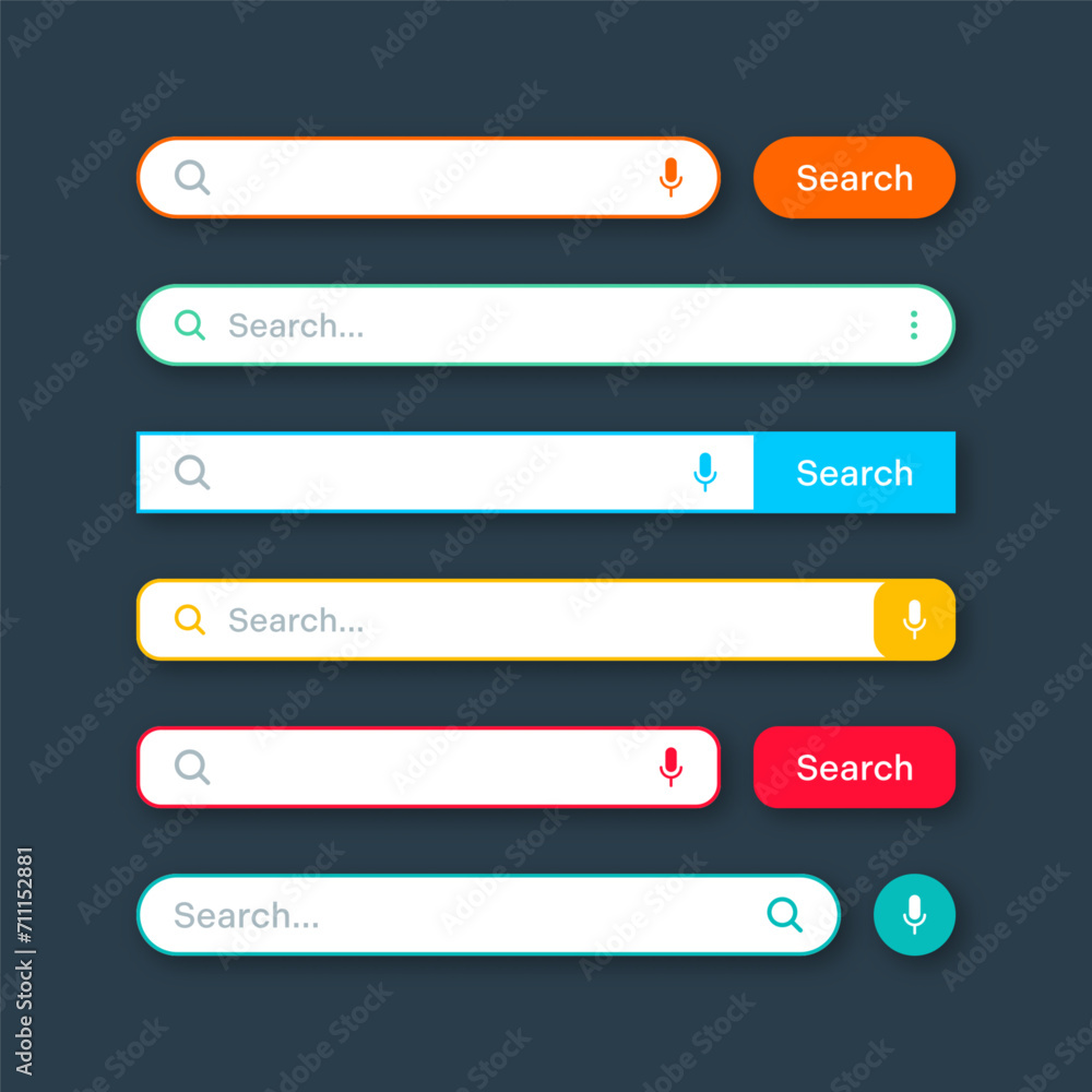 Colorful search bar templates. Internet browser engine with search box ...