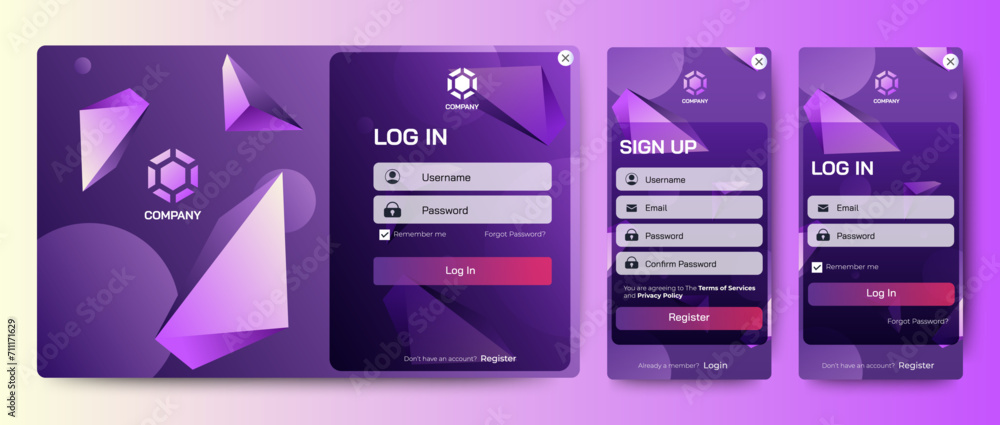 Modern Login form template with green color background. Mobile ...