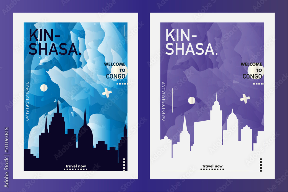 Kinshasa city poster pack with abstract skyline, cityscape, landmark ...