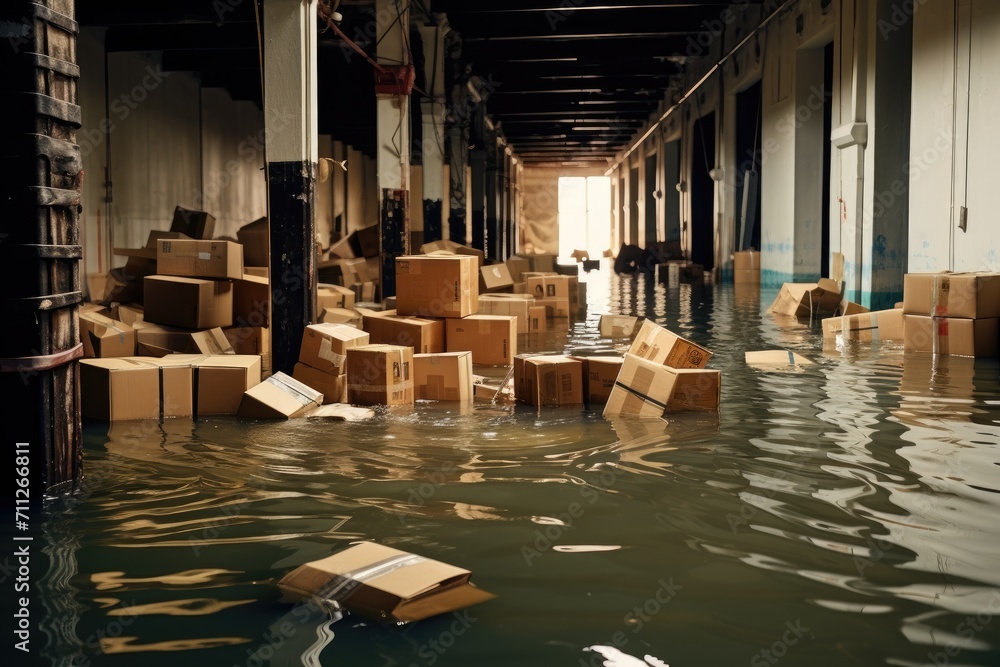 Flooded Hallway Filled With Boxes and Boxes, A Scene of Flooding and ...