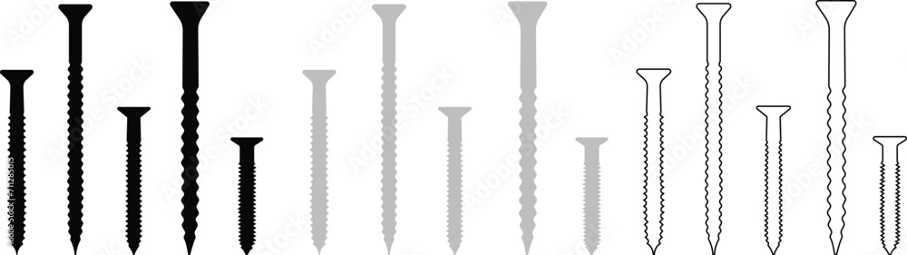 Set of Screw shape silhouette icons. Hardware symbols vectors images in ...