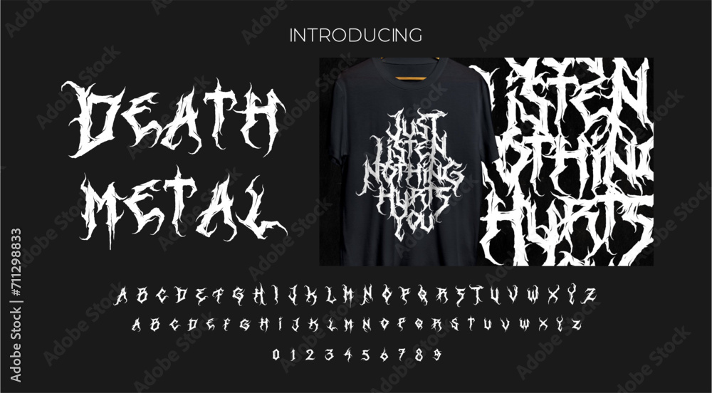Death metal typhography font with gothic extremal lettering darkened ...