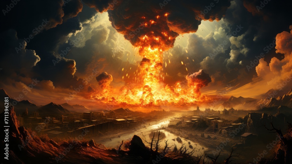 Massive nuclear explosion. Atomic bomb detonation. World War 3 ...