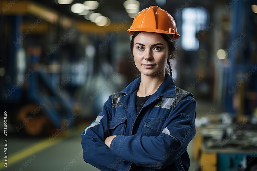 Portrait of a Determined Female Shipbuilder, Wearing a Hard Hat and ...