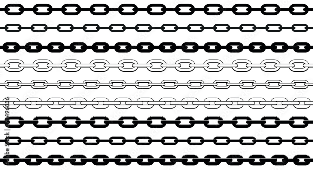 chain - set of chains shape silhouette pattern, seamless repeatable ...