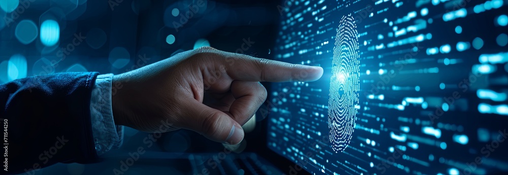 Technology advancement in fingerprint, in the style of dark indigo and ...