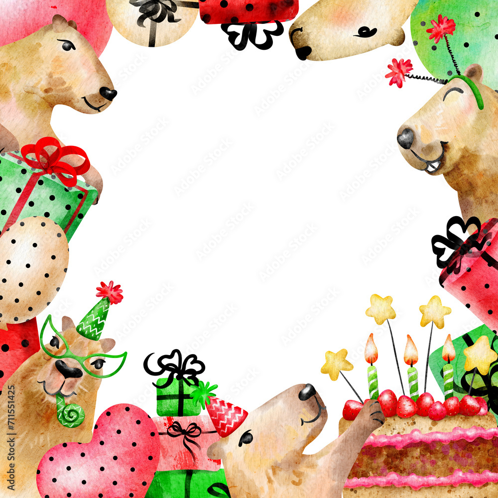 Capybara PNG frame clipart Birthday digital square border with ...