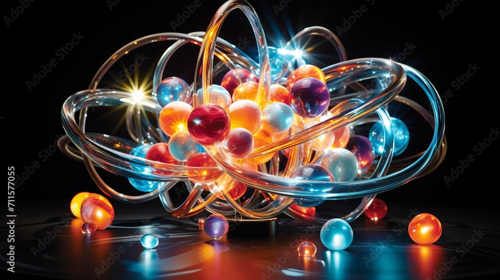 Atomic structure illustration of electrons orbiting fixed nucleus in ...