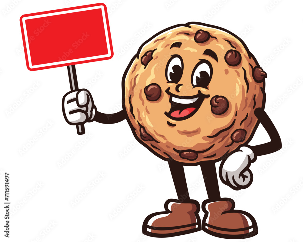 Cookie with blank sign board cartoon mascot illustration character ...