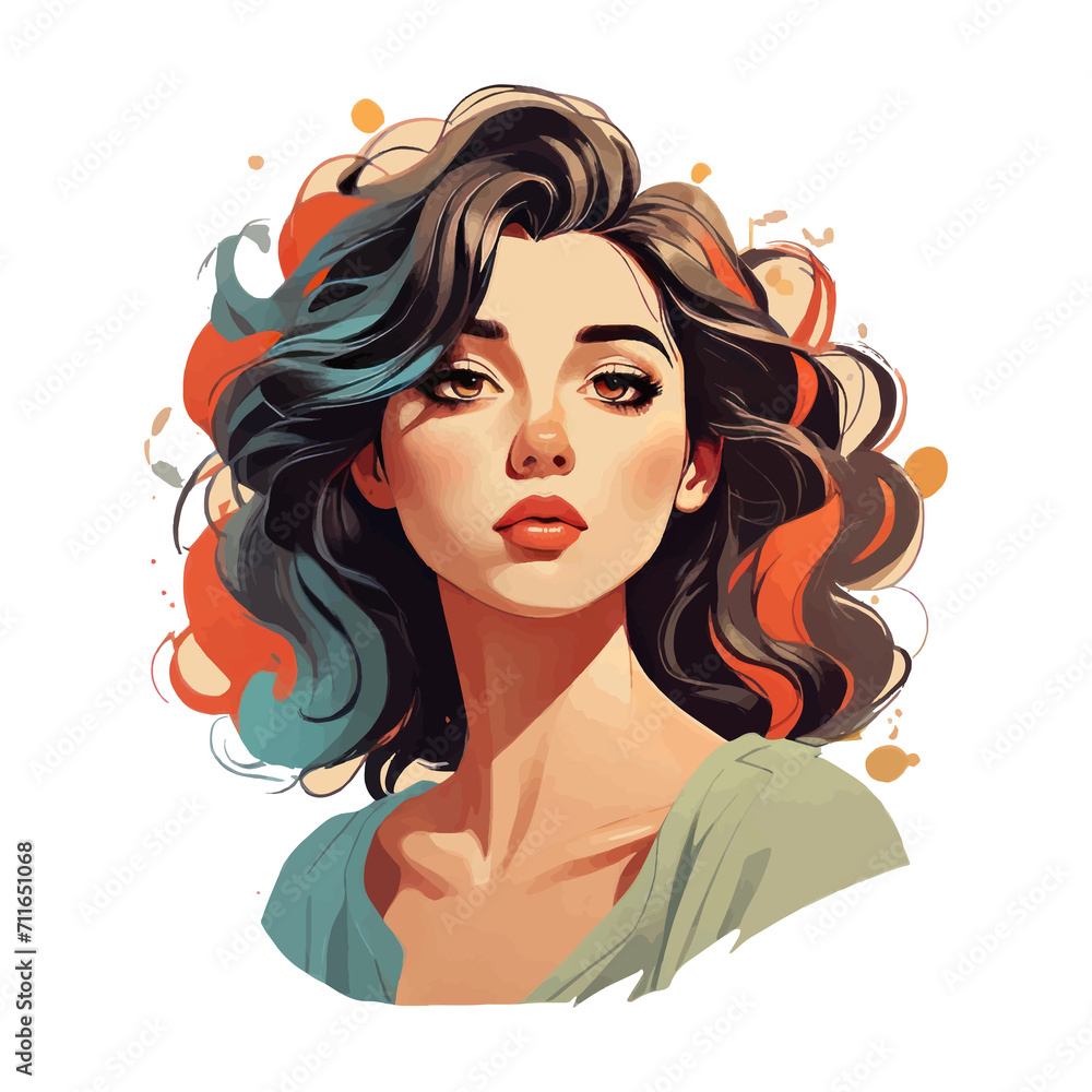 female character in lively comic aesthetic illustration, three color ...