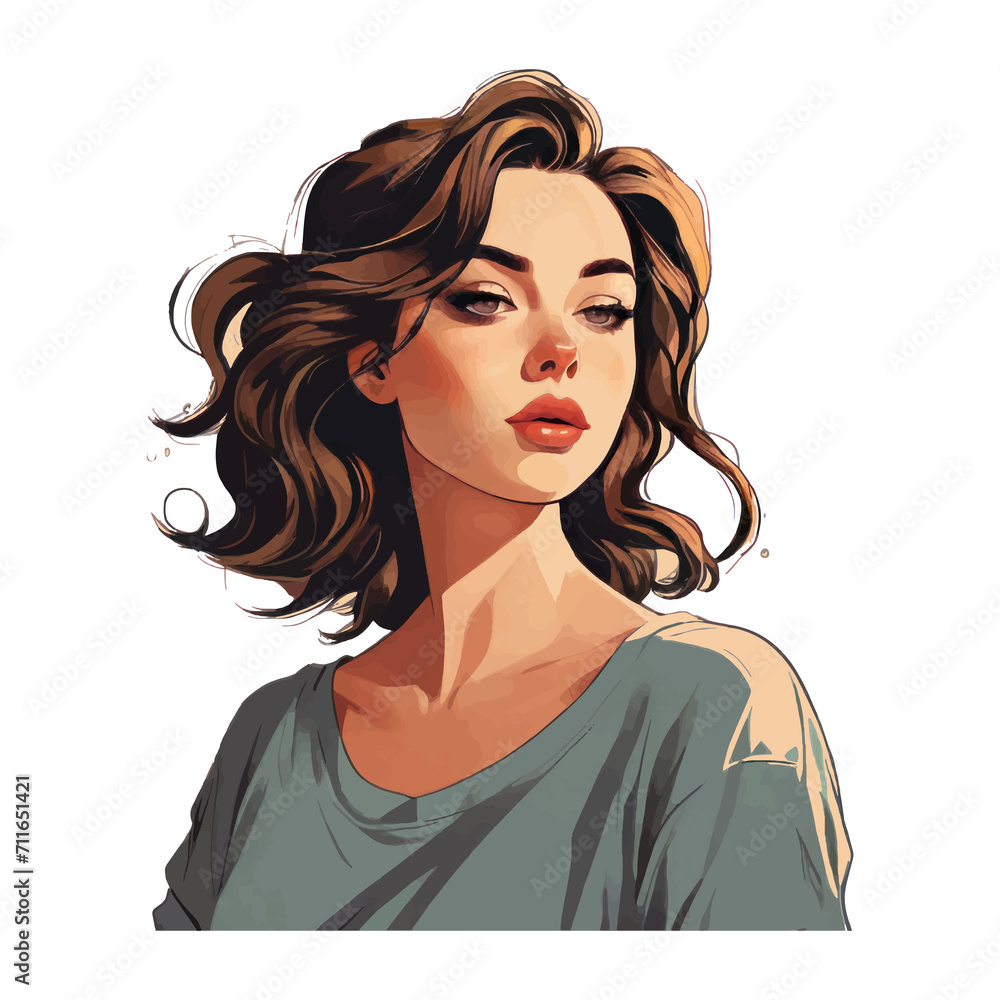 female character in lively comic aesthetic illustration, three color ...