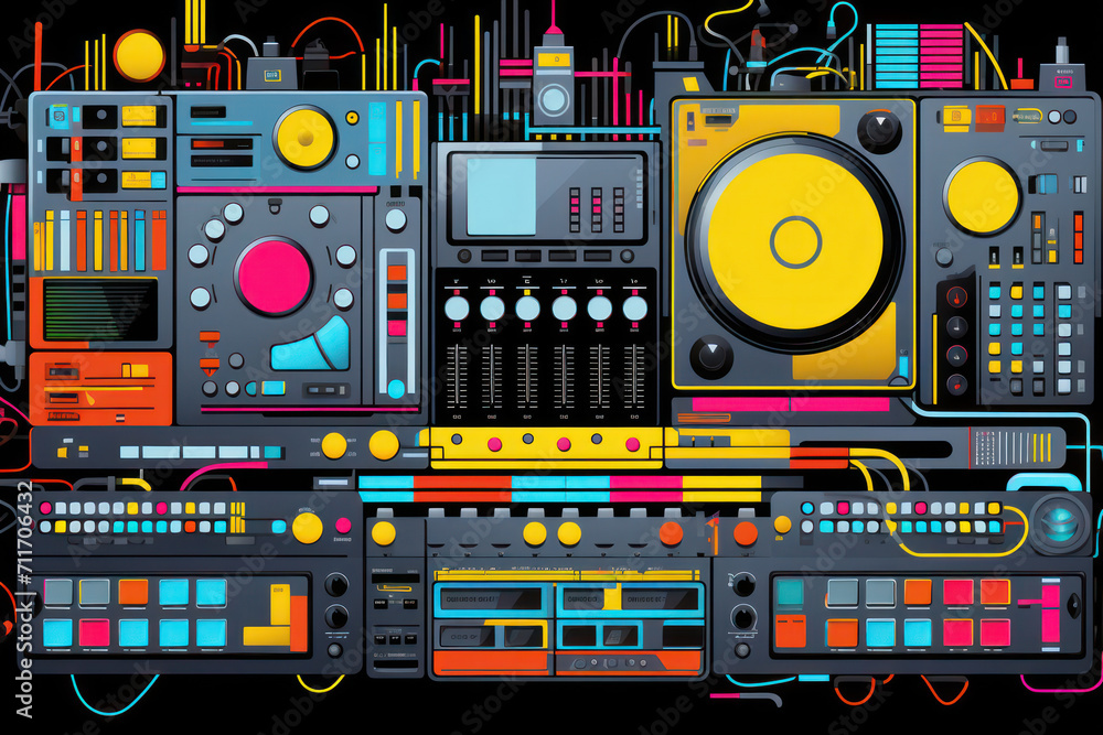 Sound Party: Retro Disco Nightclub with DJ Mixing Vintage Vinyl Records ...