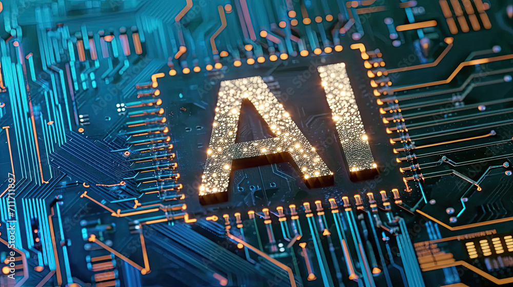 AI in gold sparkle bold text, artificial intelligence on a blue and ...