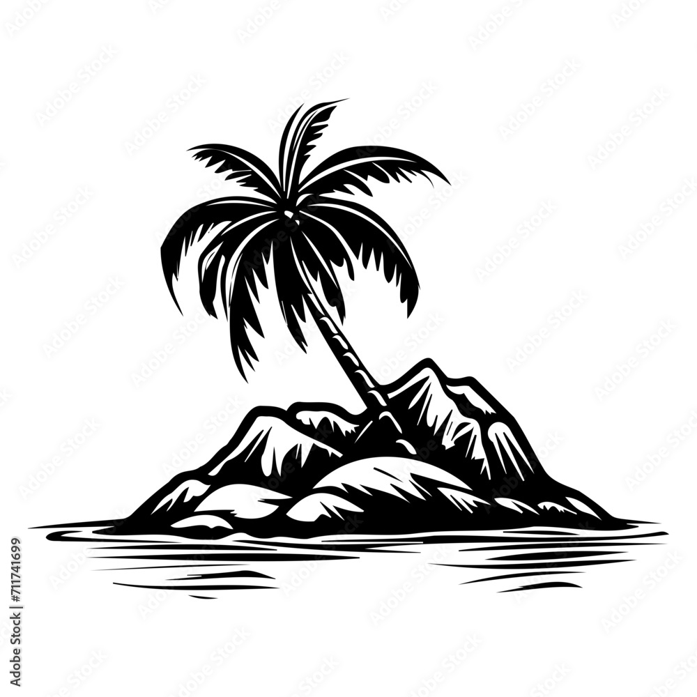 tropical island icon illustration, tropical island black silhouette ...