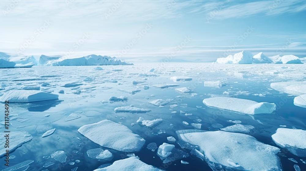 Global warming, Ice sheets melting in the arctic ocean or waters ...